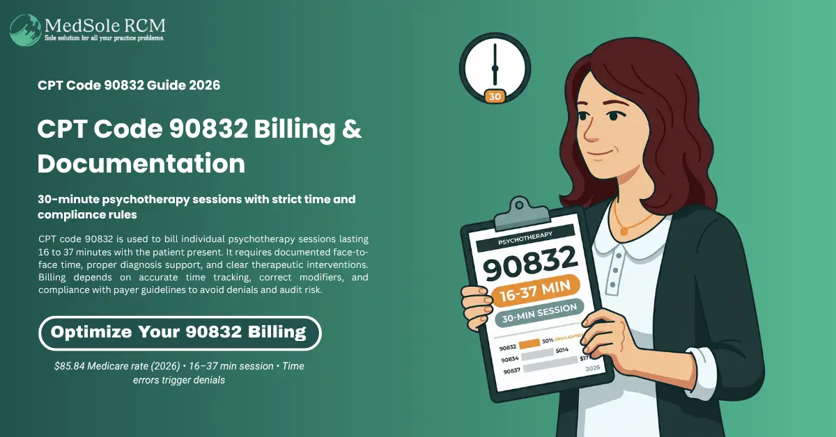 CPT Code 90832: Time Range, 2026 Rates & Billing Guide